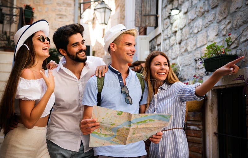 Happy Group of Friends Enjoying Travel and Vacation Stock Photo - Image ...