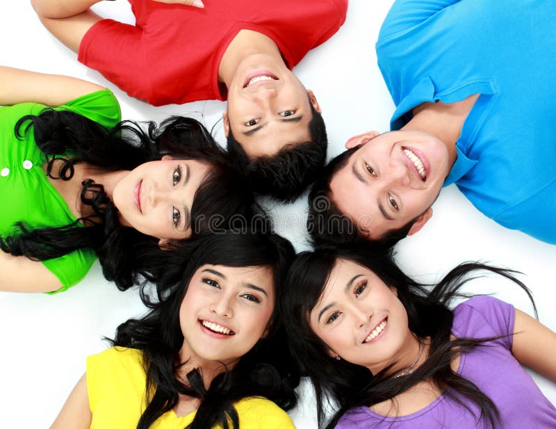 Happy Group of Friends Smiling Stock Image - Image of friends, lying ...