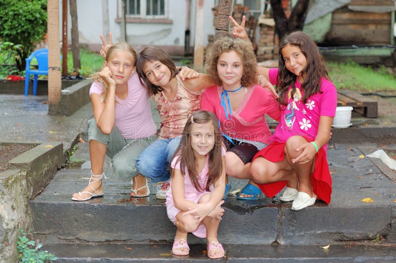 Happy group of girls stock photo. Image of pretty, children - 3305398