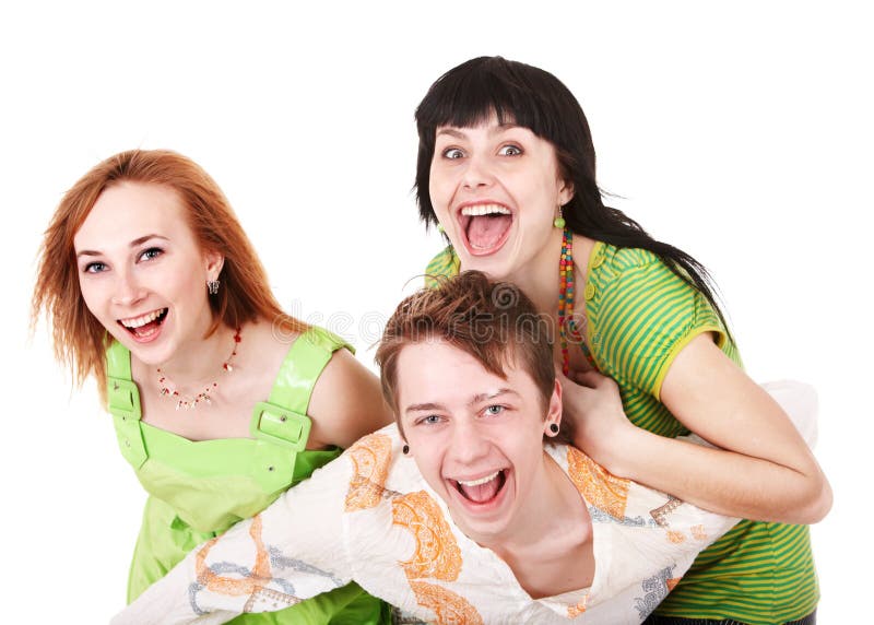 Happy Group People in Green. Stock Image - Image of heap, beauty: 13313385