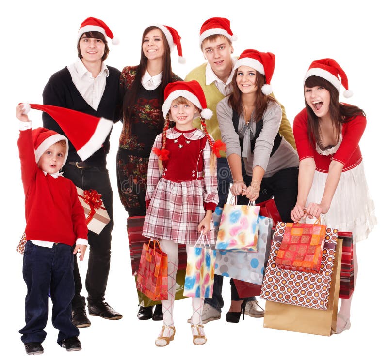 Happy Group People in Santa Hat . Stock Image - Image of female, father ...
