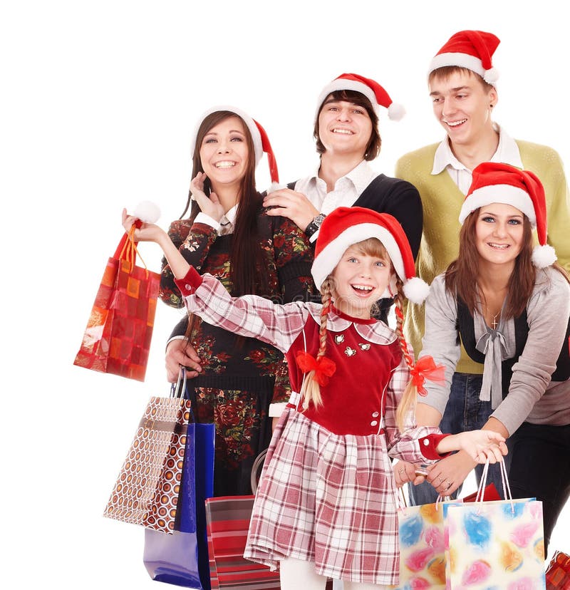 Happy Group People in Santa Hat . Stock Image - Image of christmas ...