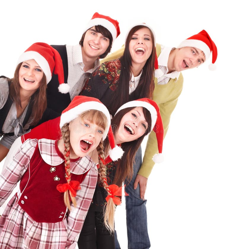 Happy Group People in Santa Hat . Stock Photo - Image of caucasian ...