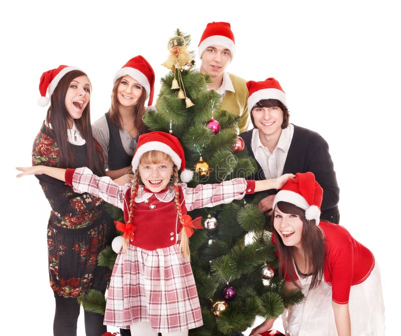 Happy Group People in Santa Hat . Stock Image - Image of male, smiling ...