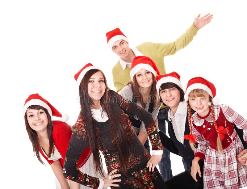 Happy Group People in Santa Hat . Stock Image - Image of parent ...