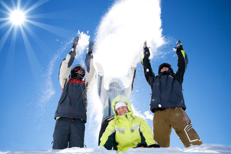 The Happy Group of People Throws a Snow Stock Photo - Image of ...