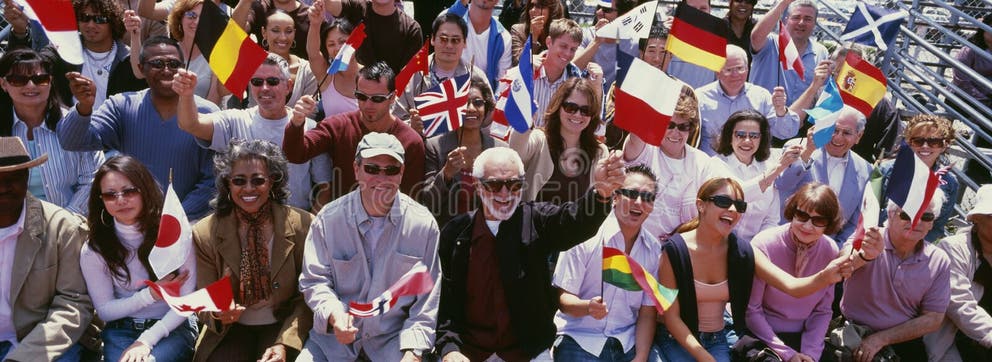 Happy Group of People Waving Flags of Different Countries Stock Image ...