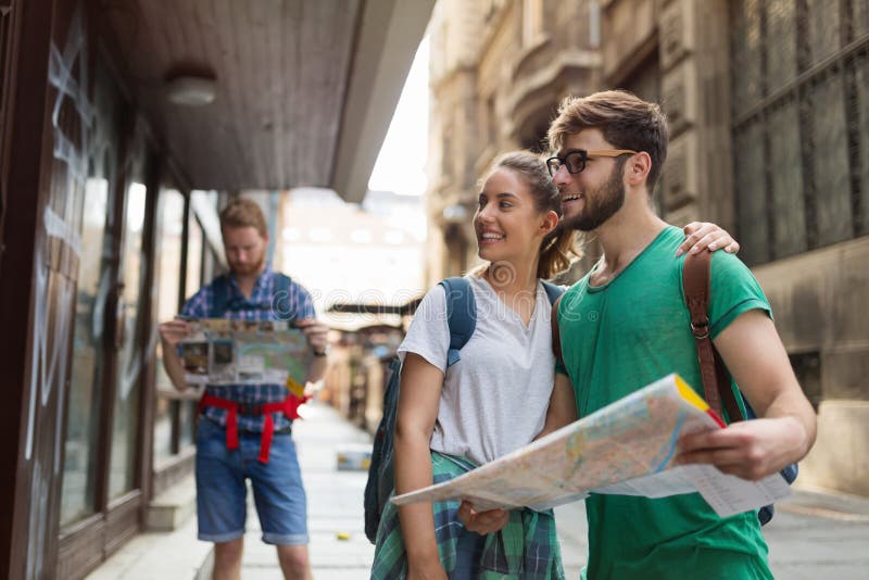 Happy Group of Students on Adventure Stock Photo - Image of town, multi ...