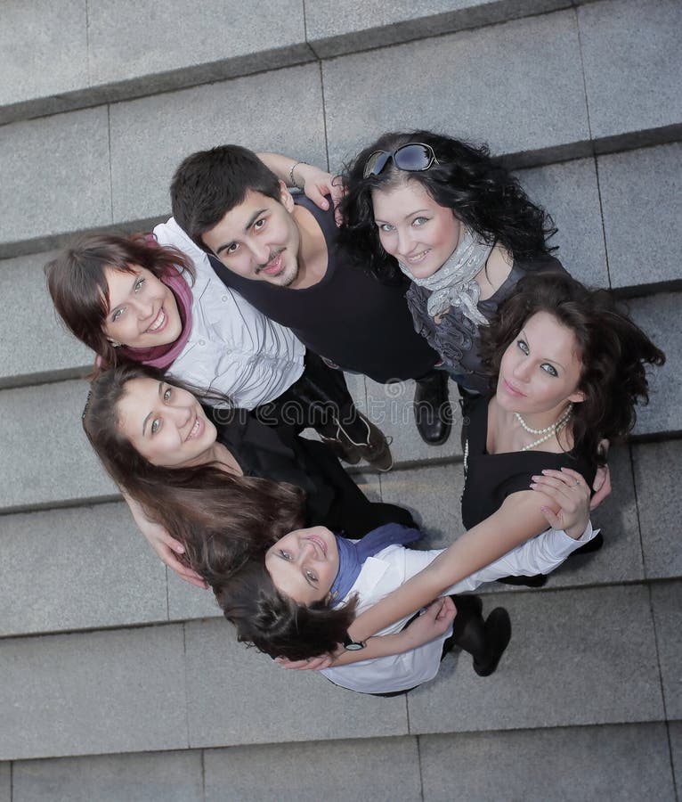 Happy Group of Students Standing on the Stairs Stock Photo - Image of ...