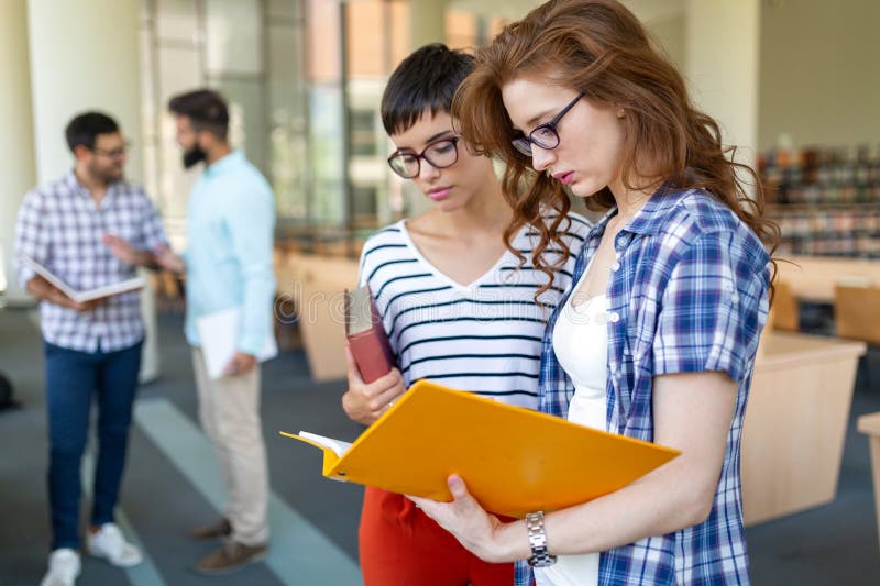 Happy Group of Students Studying and Working Together in a College ...
