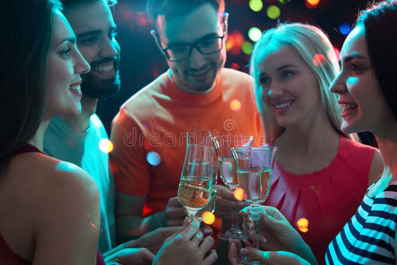 Happy Group of Young Friends Stock Image - Image of congratulate, date ...