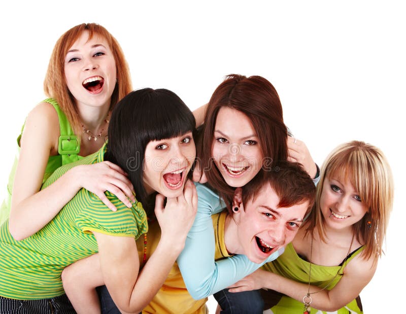 Happy Group of Young People in Green. Stock Image - Image of cute ...