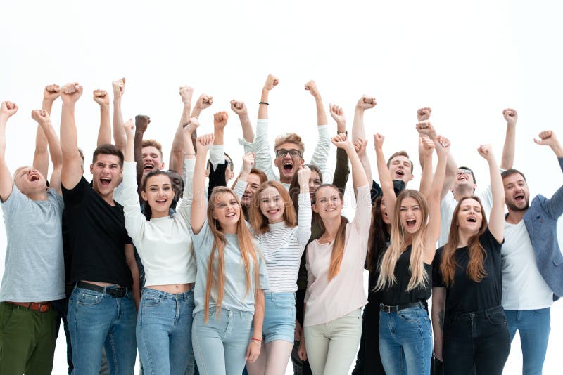 Happy Group of Young People with Hands Up Stock Image - Image of ...
