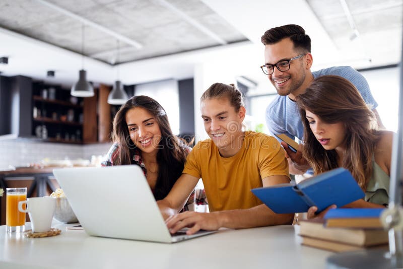 Happy Group of Young Students Studying Together Stock Image - Image of ...