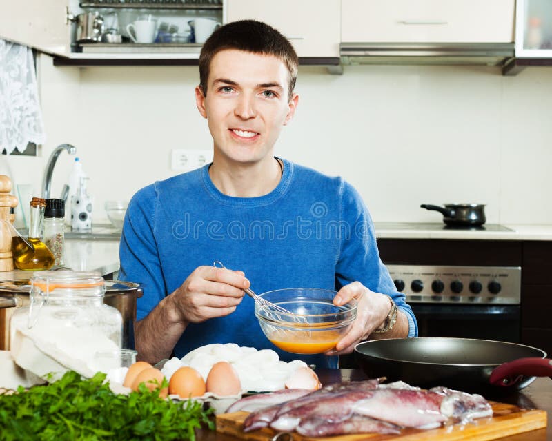 Happy Man Cooking Frying Squid Stock Photos - Free & Royalty-Free Stock ...