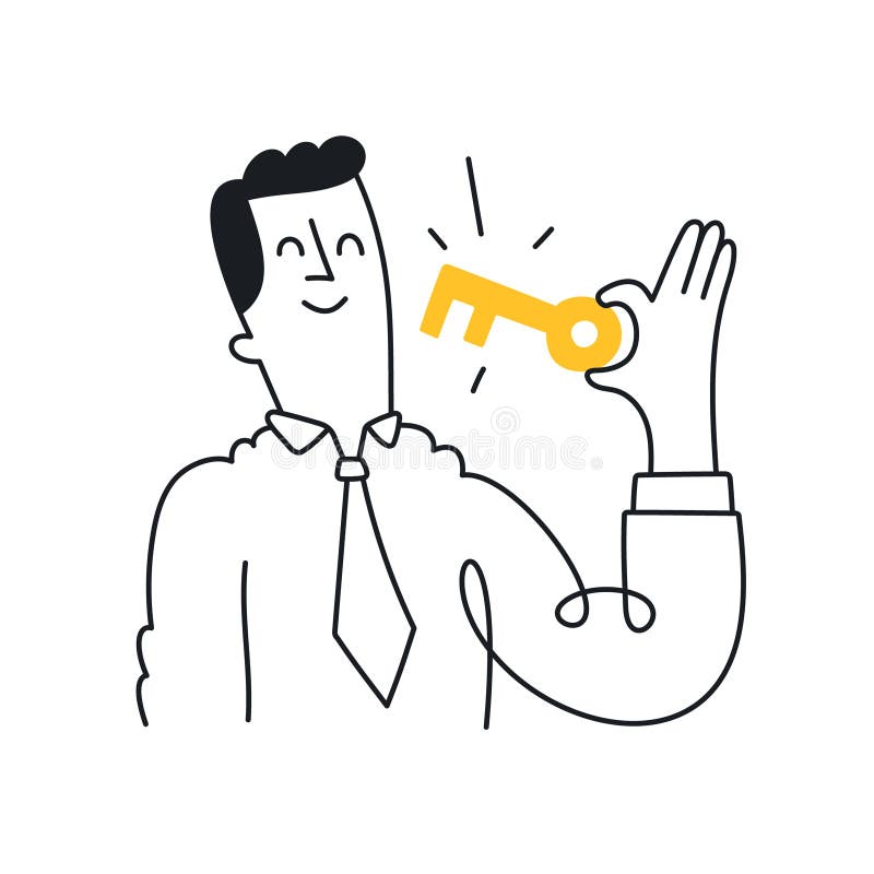 Happy Guy Holding Key. Concept of Solution, Opportunity, Solving ...