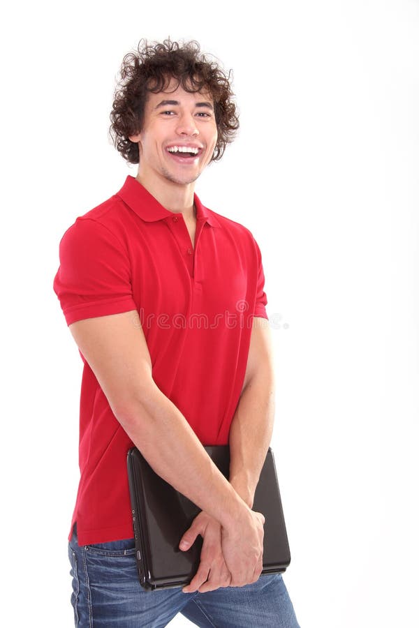 Happy guy with laptop stock photo. Image of calm, internet - 24121876