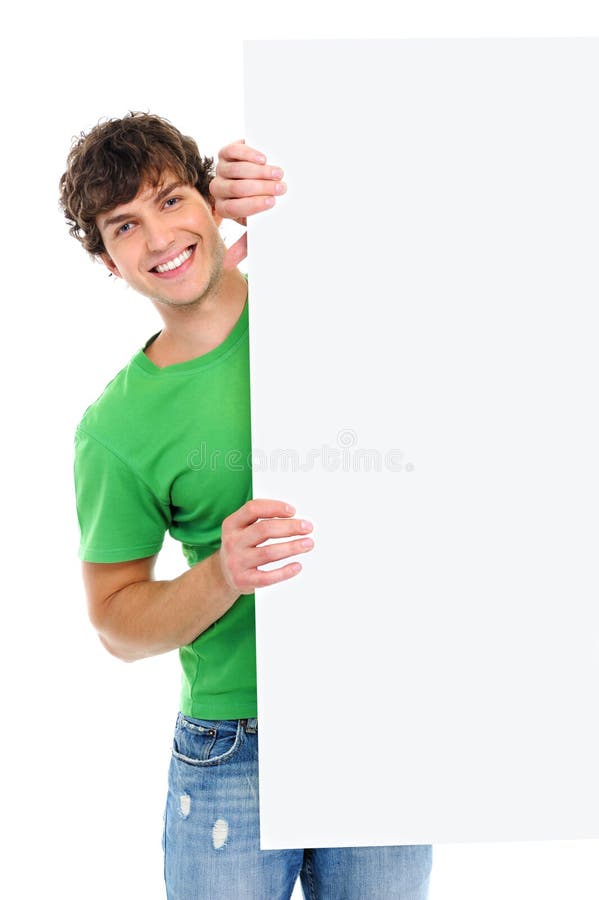 Happy Guy Look Out from Blank Billboard Stock Image - Image of paper ...