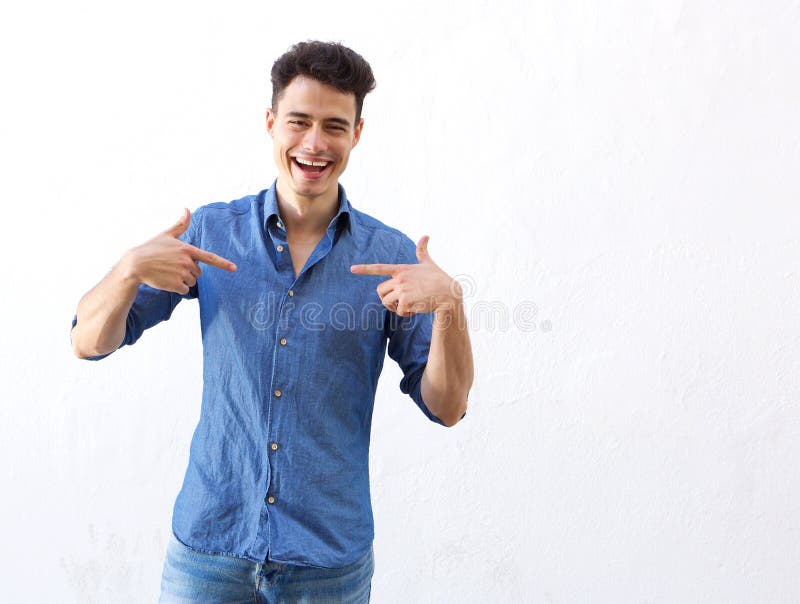 Happy Guy Pointing Fingers at Himself Stock Photo - Image of good, cool ...