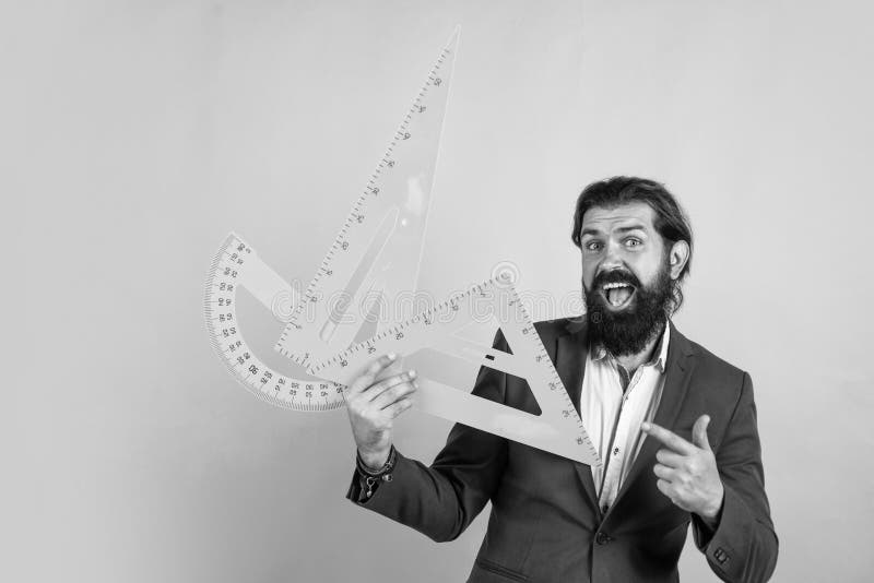 Happy Guy Ready To Study Mathematics with Triangle and Protractor, Stem ...