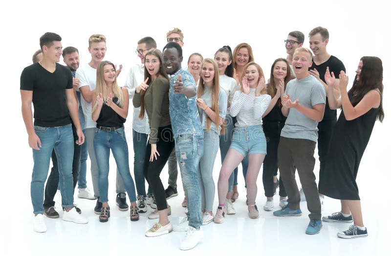 Happy Guy Standing in Front of His Friends Team Stock Image - Image of ...