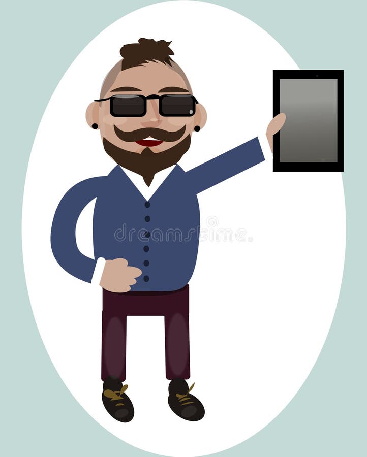 Happy guy with tablet stock vector. Illustration of elegance - 50102836