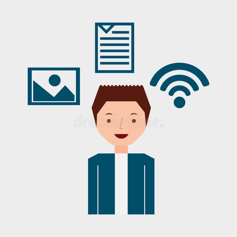 Happy Guy Using Laptop Photo Internet Document Stock Vector ...