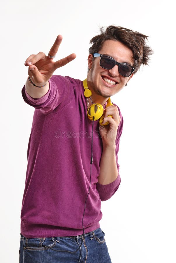 Happy guy. stock photo. Image of positive, holding, deejay - 43661588