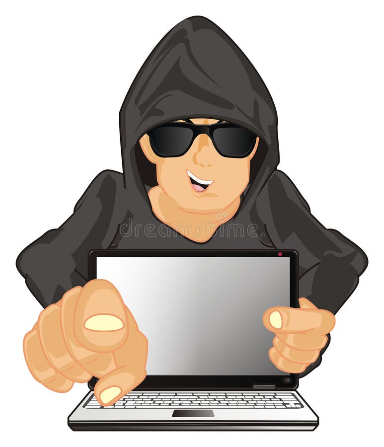 Hacker is Happy while Hacking by Desktop Computer Stock Vector ...