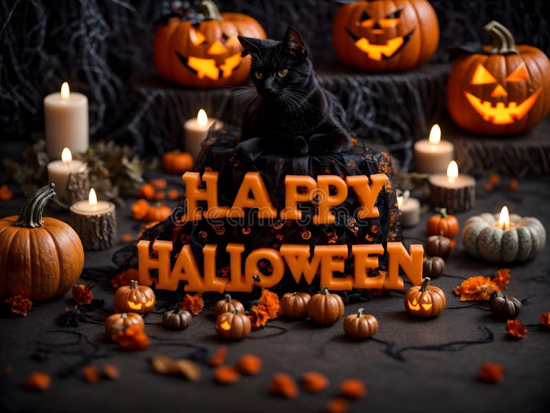 Happy Halloween Artwork with Halloween Things Stock Illustration ...