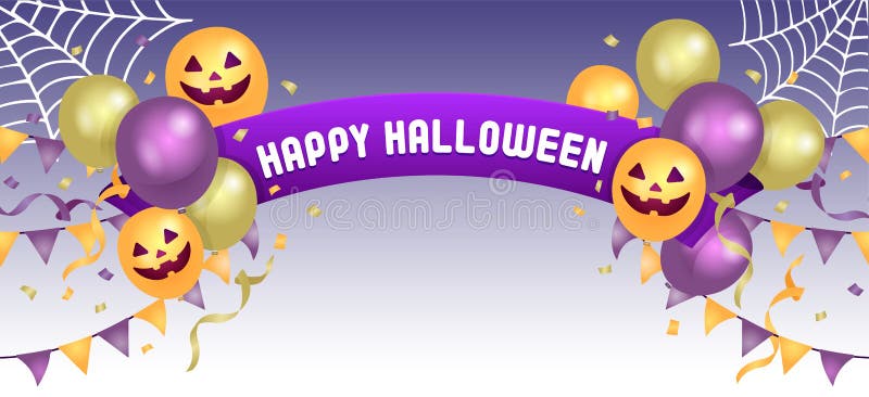 Happy Halloween | Balloons and Ribbon Banner Vector Illustration Stock ...