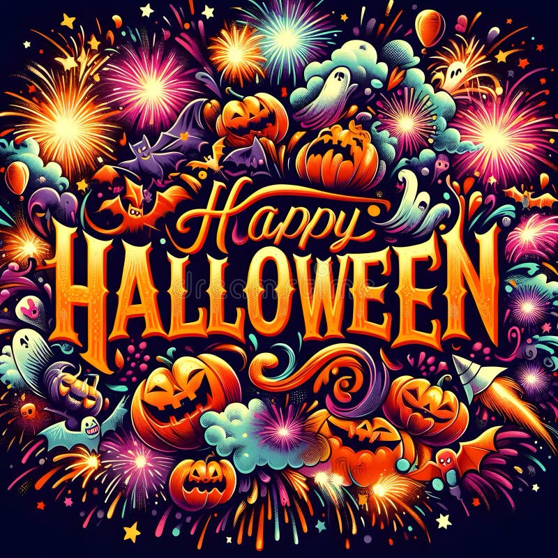Happy Halloween Banner with Halloween Things Decorated Stock Image ...