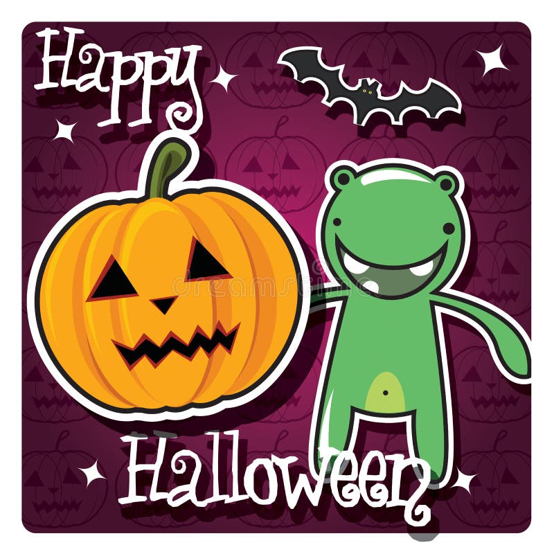Happy Halloween Card with Cute Monster Stock Vector - Illustration of ...