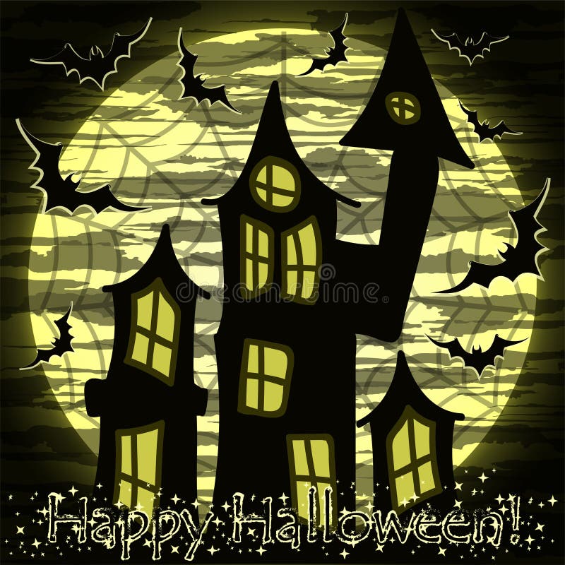 Happy Halloween Card with Magic Castle, Vector Stock Vector ...