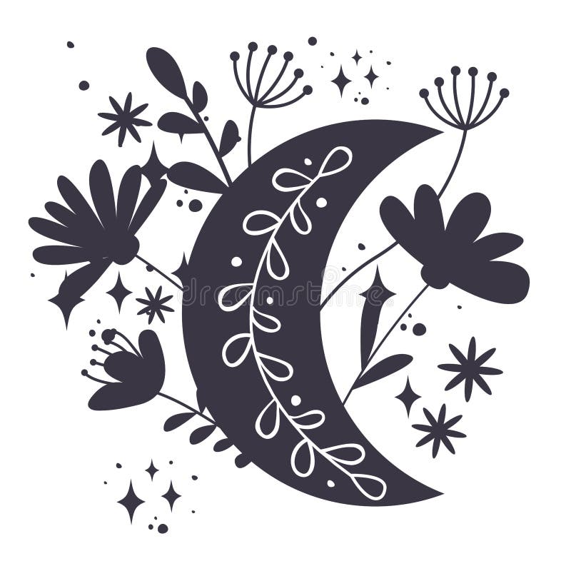 Floral Moon Svg Cut File. Crescent Moon with Wildflowers and Leaves ...