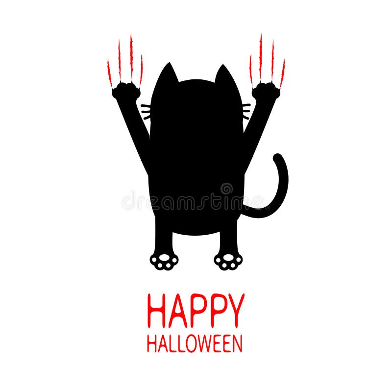 Happy Halloween Cartoon Black Cat. Back View. Red Bloody Claws Animal ... Happy Halloween Cartoon Black Cat. Back View. Red Bloody Claws Animal ...