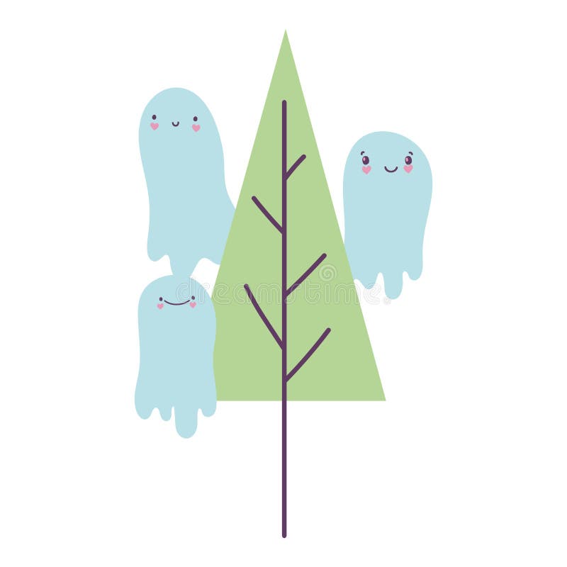 Happy Halloween Celebration Scary Ghosts and Tree Stock Vector ...