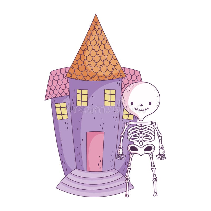 Happy Halloween Celebration Skeleton Character and Castle Stock Vector ...