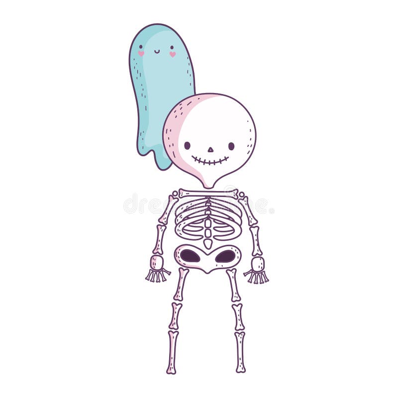 Happy Halloween Celebration Skeleton and Ghost Characters Stock Vector ...