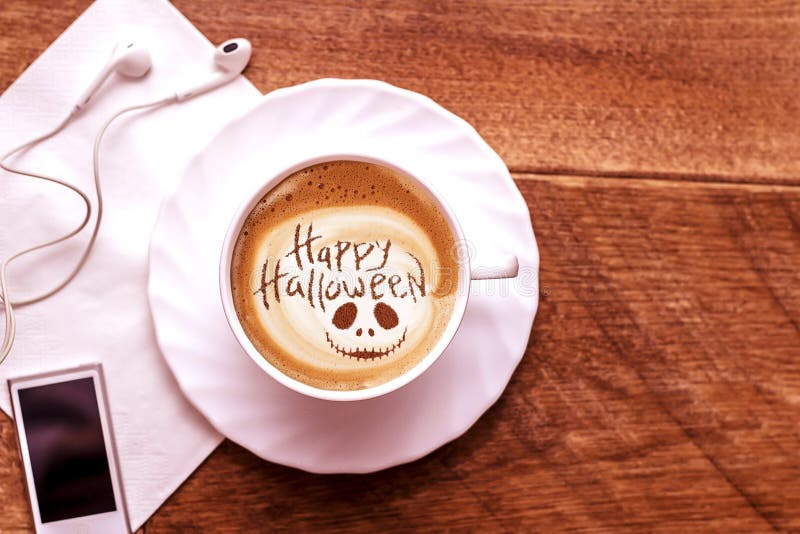 Happy halloween coffee stock photo. Image of latte, orange - 127798662