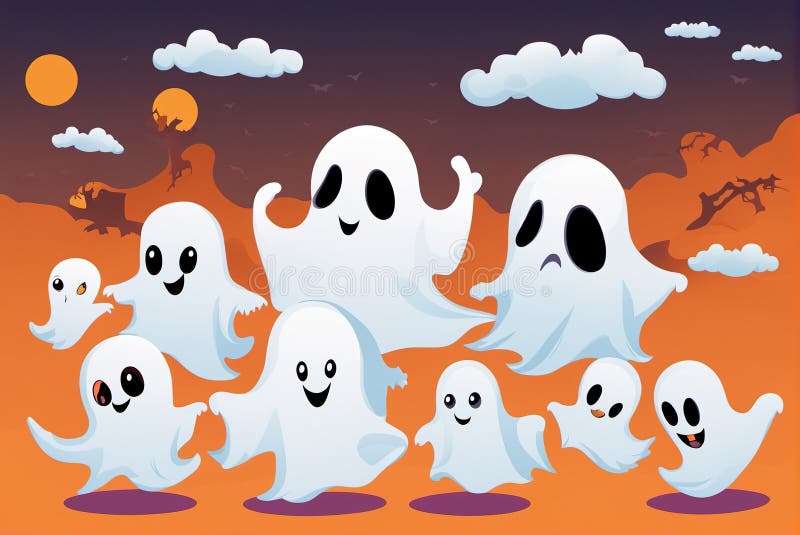 Happy Halloween Cute Little Ghost in White Stock Illustration ...