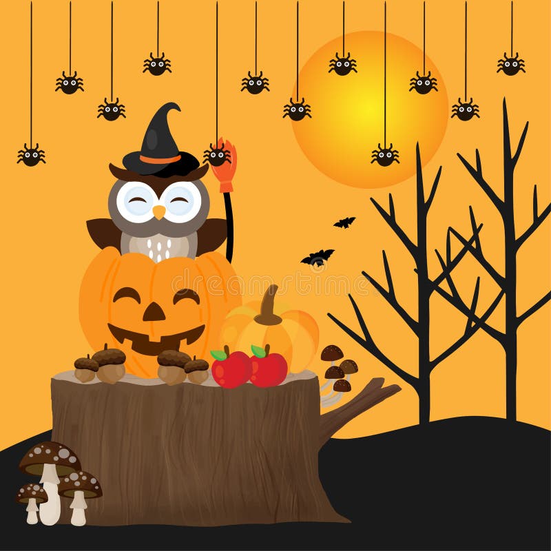 Happy Halloween Cute Owl in Hat.Vector Illustration Stock Illustration ...