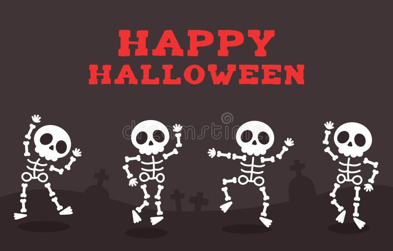 Happy Halloween Dancing Skeletons in Graveyard Stock Vector ...