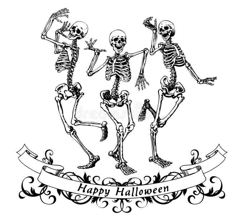 Happy Halloween Dancing Skeletons Isolated Vector Illustration Stock