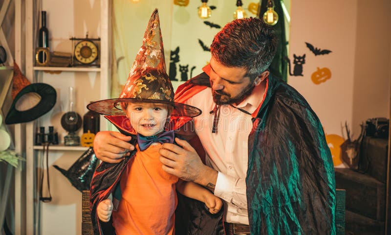 Happy Halloween. Mother, Father and Child in Witch Costumes Celebration ...