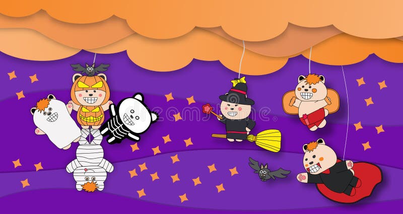 Happy Halloween Ghost Bear with Cloud Doodle Art Stock Vector ...