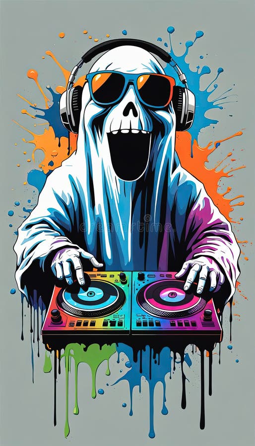 Happy Halloween Ghost Dj with Copy Space Stock Illustration ...