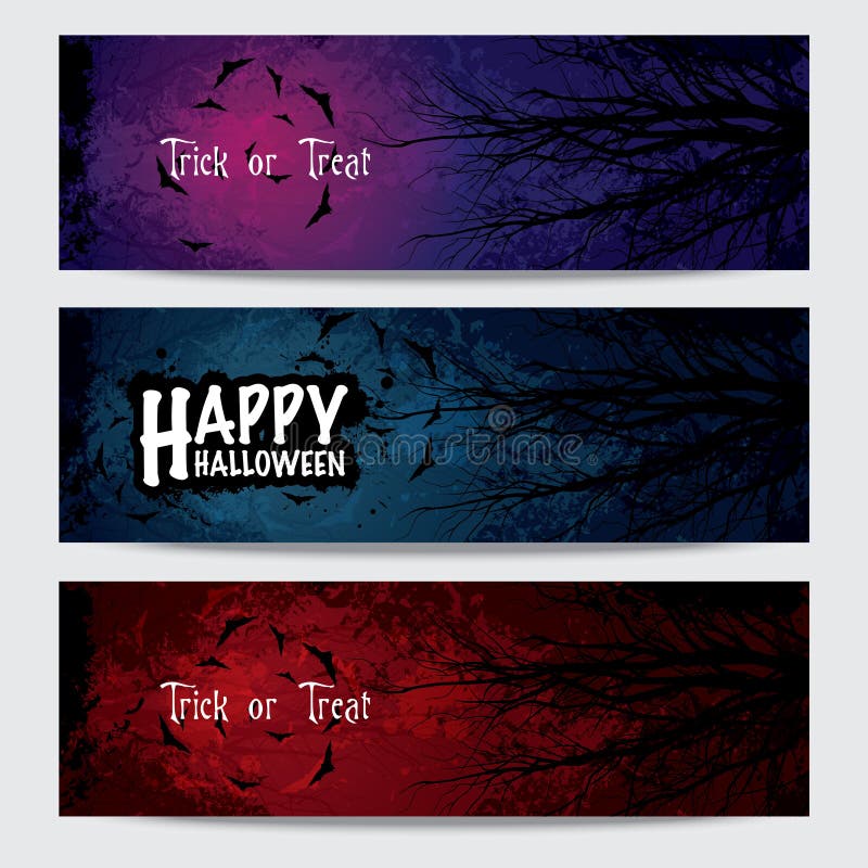 Happy Halloween Horizontal Banners Set Stock Vector - Illustration of ...
