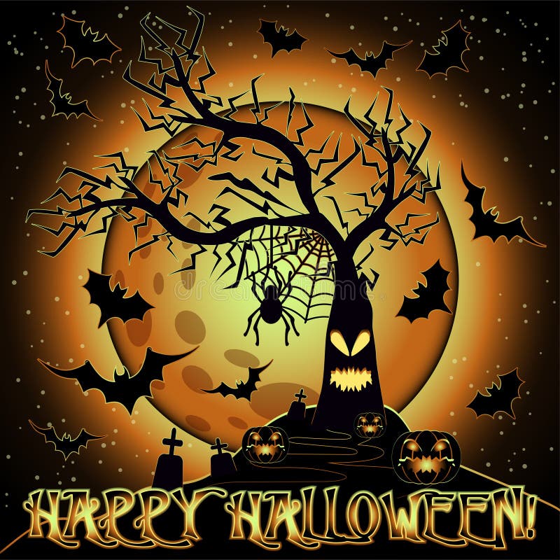 Happy Halloween Horror Card with Spider, Vector Stock Vector ...