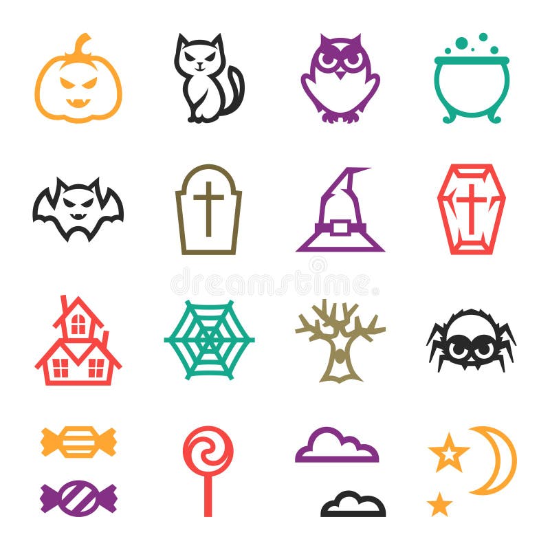 Happy Halloween Icon Set in Flat Design Style Stock Vector ...